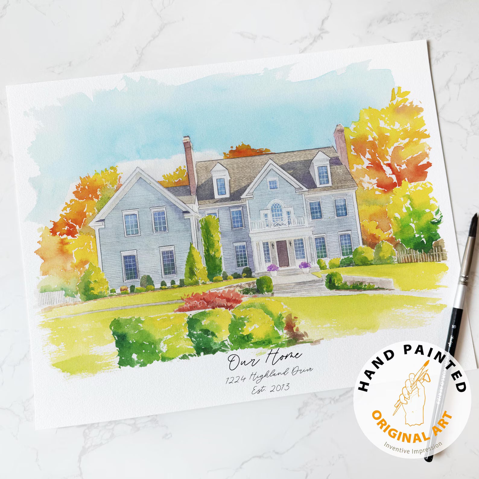 Hand-painted Watercolor Home Painting – First Home Mortgage